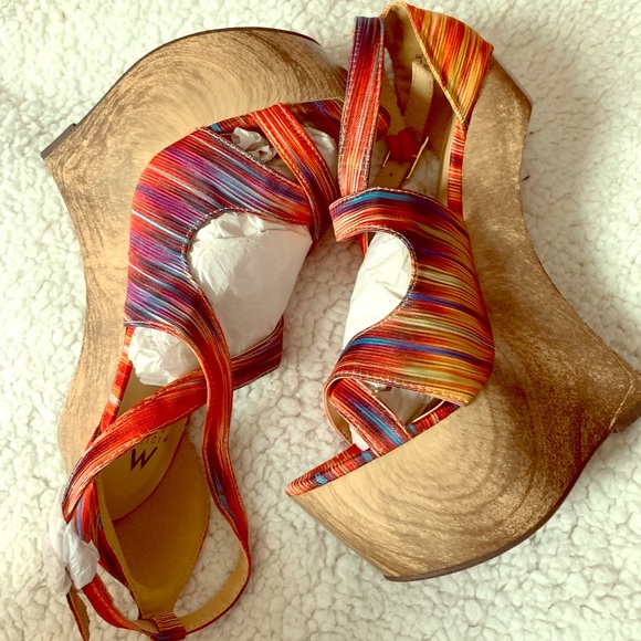 Madison | Shoes | Orange Multi Color Wedge Sandal | Poshmark